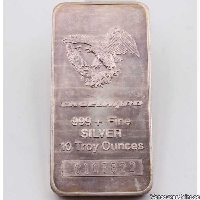 Engelhard 10 oz Silver Bar Eagle Logo .999+ Silver Pressed Silver Bar ...