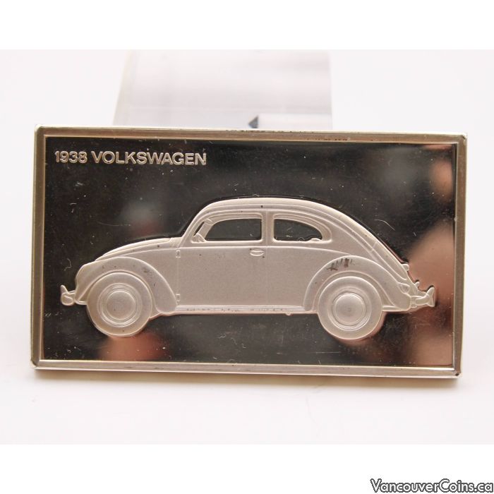 2.3 Oz 1938 Volkswagen 1000 grains .925 Silver Bar Franklin Mint ...
