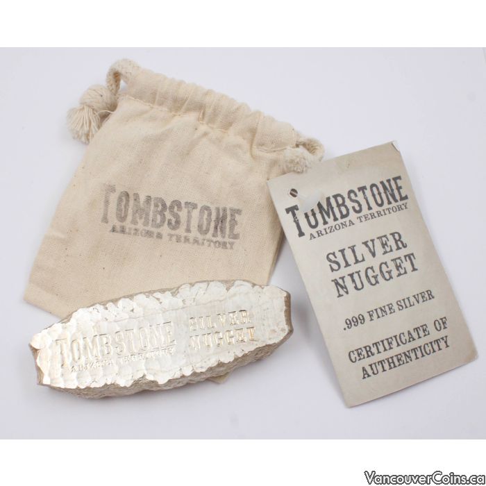 10 oz Tombstone Silver Nugget .999 Fine Silver Scottsdale Mint with Bag ...