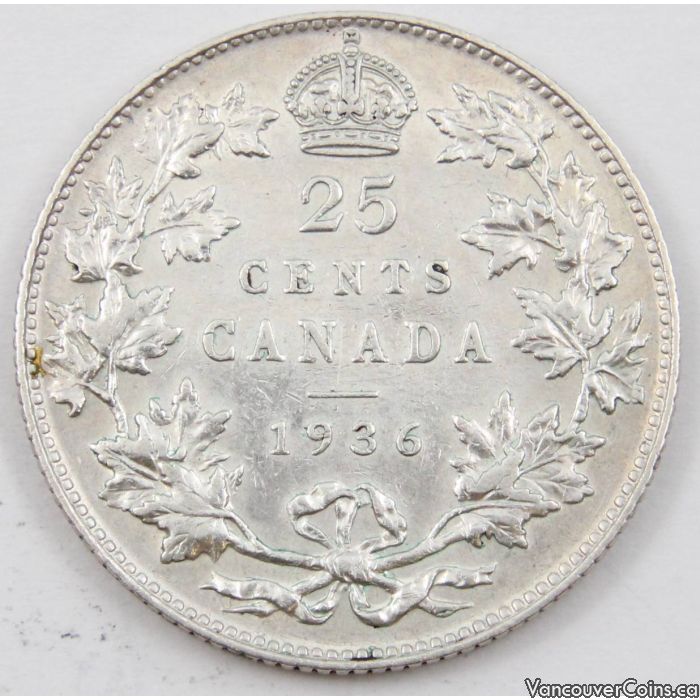 1936 Canada 25 cents EF+ - Professional Dealers of Coins, Bank Notes ...