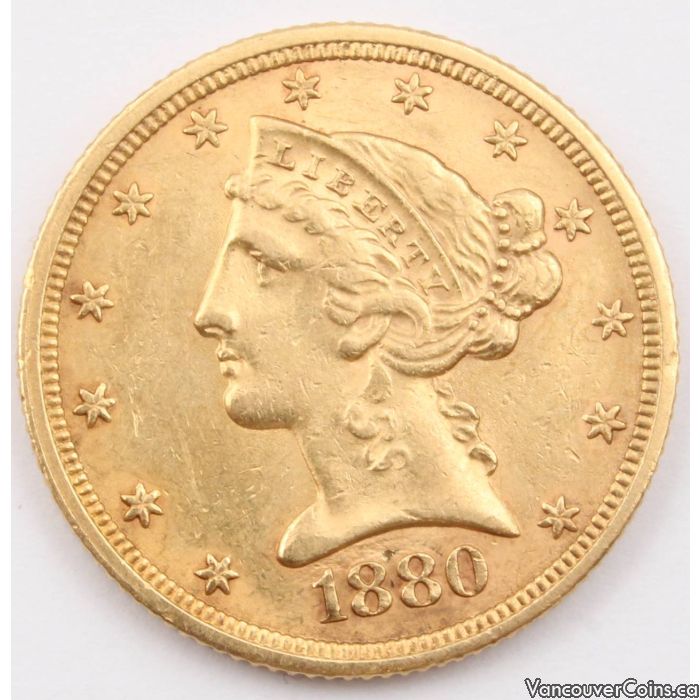1880 $5 Liberty gold coin EF+ - Professional Dealers of Coins, Bank ...