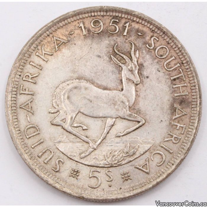 1951 South Africa 5 Shillings Springbok large silver coin nice EF ...