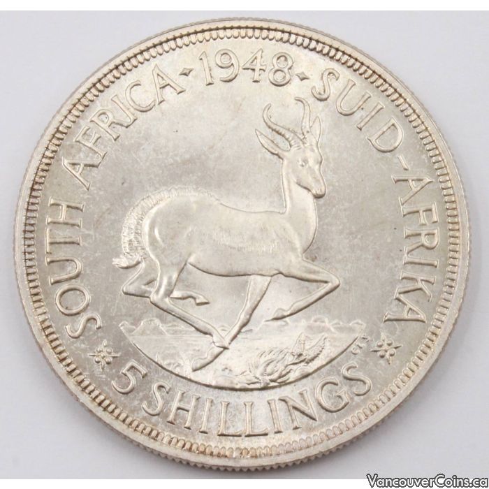 1948 South Africa 5 Shillings Springbok large silver coin Choice UNC ...