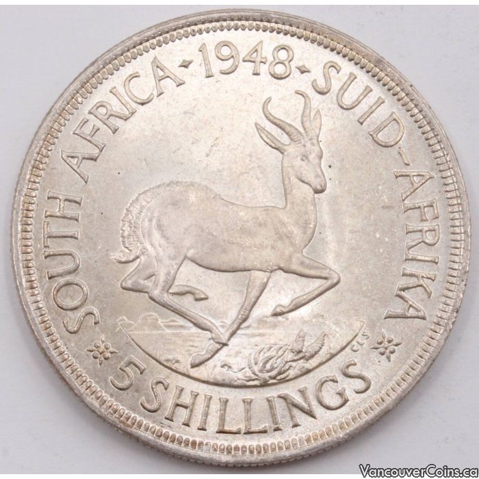 1948 South Africa 5 Shillings Springbok large silver coin nice ...