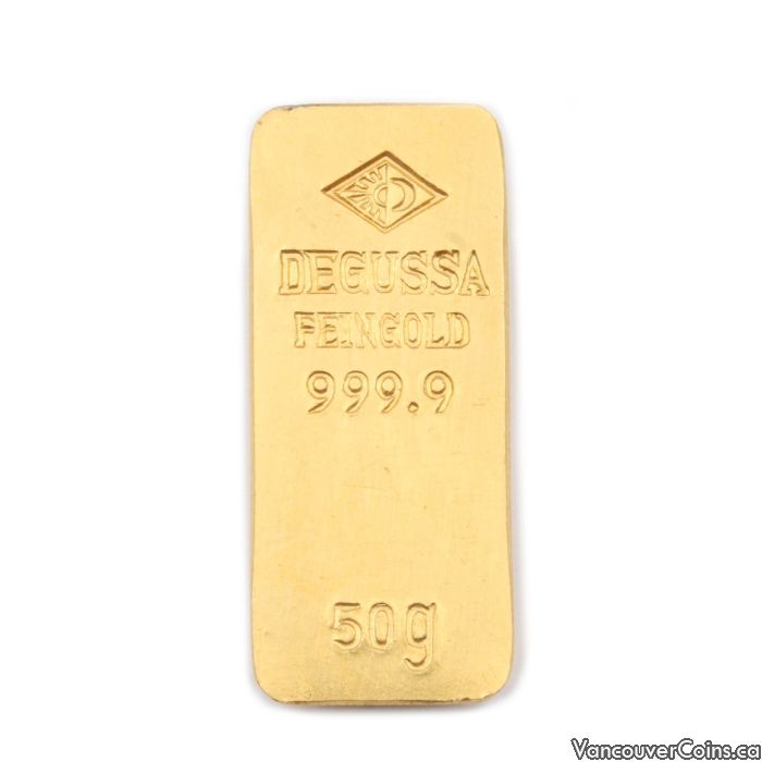 50 Gram Degussa Feingold 999.9 Pure Gold Bar Ingot Style - Professional ...