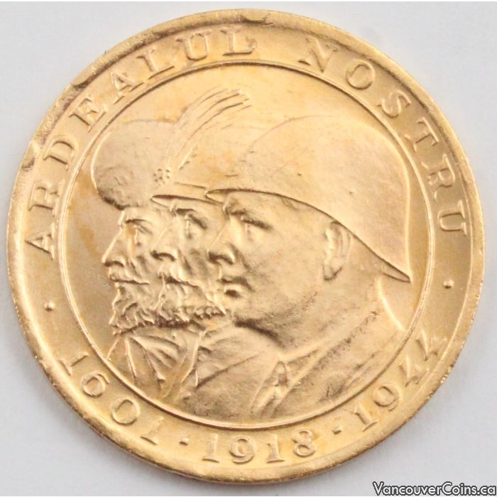 1944 Romania 1601-1918-1944 20 Lei gold coin Choice AU/UNC ...