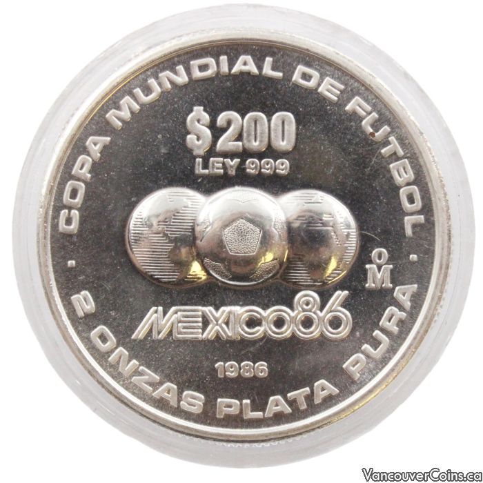 1986 Mexico $200 Peso Copa Mundial De Futbol 2 oz Silver Coin Proof ...