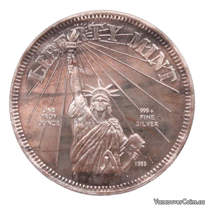 1985 1 Oz 999 Silver Round LIBERTY MINT Statue of Liberty USA ...