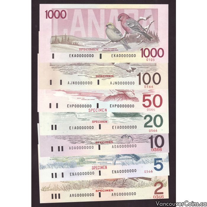 Canada Bird Series Banknote SPECIMEN set $2 $5 $10 $20 $50 $100 $1000 7 ...