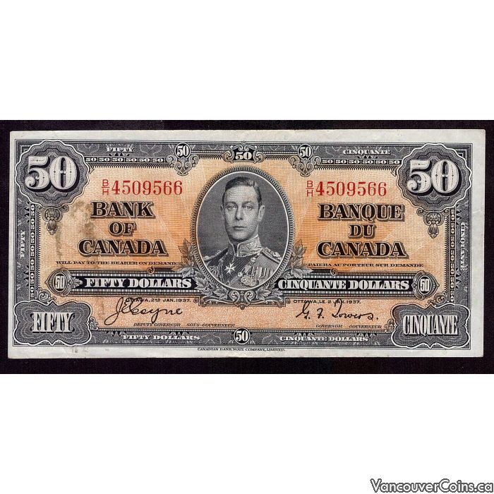 1937 Canada $50 banknote Coyne Towers nice EF+ - Professional Dealers ...
