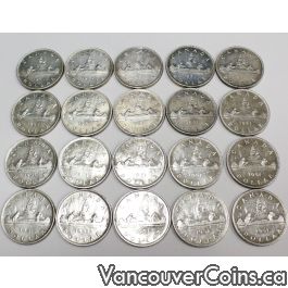 20X 1951 Canada Silver Dollars King George VI One roll 20 coins EF45 to ...