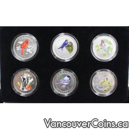2008 - 2014 Set of 6 Canada 25 cent Coloured Coins Bird Series Northern ...