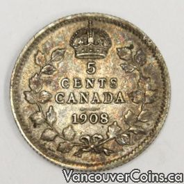 1908 Canada 5 cents silver coin ML C/B S8 VF20 - Professional Dealers ...