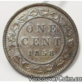 1858 Canada Cent Broken stems on leaves 9-11 & 13 broken vines at 10 ...