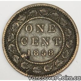 1858 Canada One Cent VG10 details two very small puncture marks ...