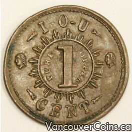 I O U One Cent Knickerbocker Currency 1c Pure Copper Civil War Token ...