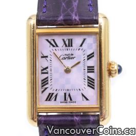 CARTIER Tank 2415 Must De Checker Dial Quartz 925 Gold Plated Watch ...