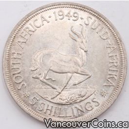 1949 South Africa 5 Shillings Springbok large silver coin nice ...