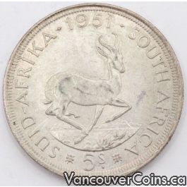 1951 South Africa 5 Shillings Springbok large silver coin nice EF/AU ...