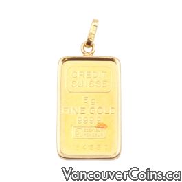 5 Gram Credit Swiss .999 Fine Gold Bullion Bar 18k Bezel Pendant 5.92 ...