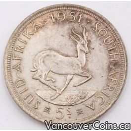 1951 South Africa 5 Shillings Springbok large silver coin nice EF ...