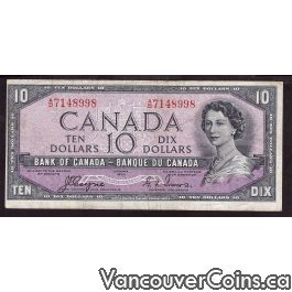 1954 Canada $10 Devils Face note Coyne Towers BC32a A/D7148998 F+ ...
